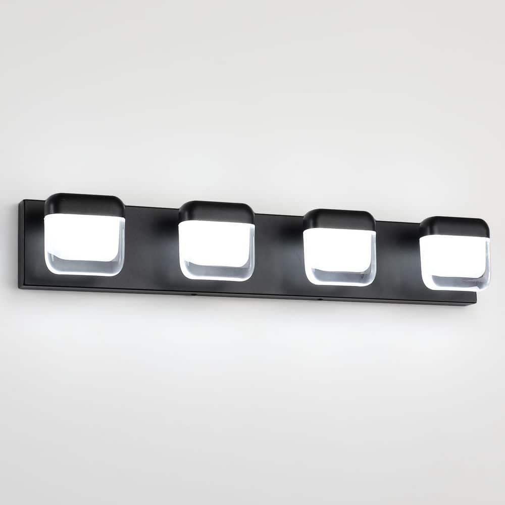 JUSHENG 28 in. 4 Light Black Vanity Light Bar with Matte Black Finish ...