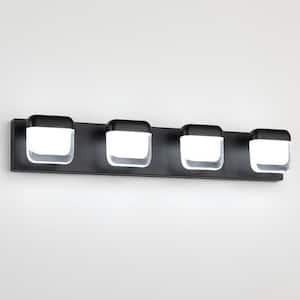 JUSHENG 19 in. 3 Light Black and Gold LED Vanity Light Bar with Clear ...