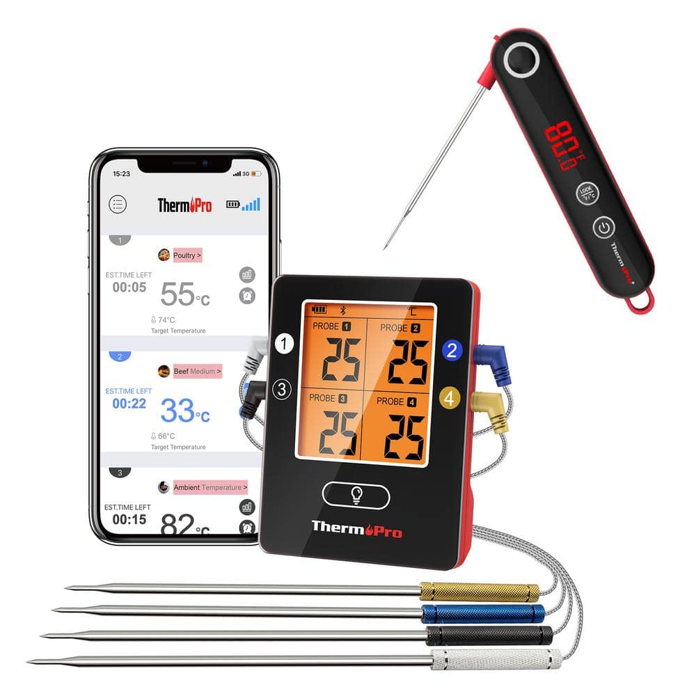 ThermoPro 4-Probe Bluetooth Meat Thermometer with Instant Read ...