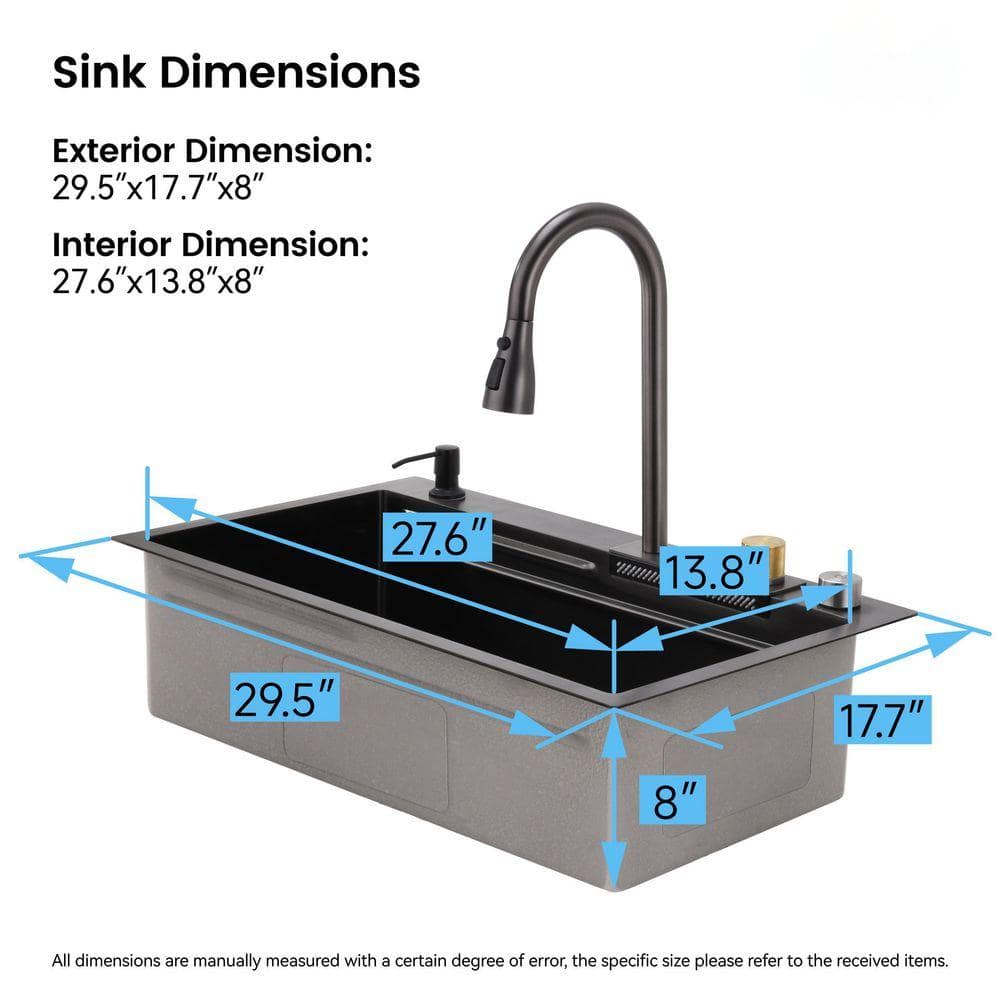 Modland 29.5 in. Drop-In Single Bowl Black Stainless Steel Workstation ...