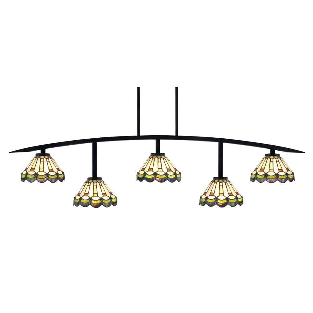Siena 5-Light Matte Black Billiard-Light with Cyprus Art Glass Shades ...