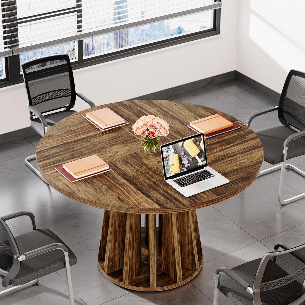 BYBLIGHT Capen 46.4 in. Round Brown Engineered Wood Computer Desk ...