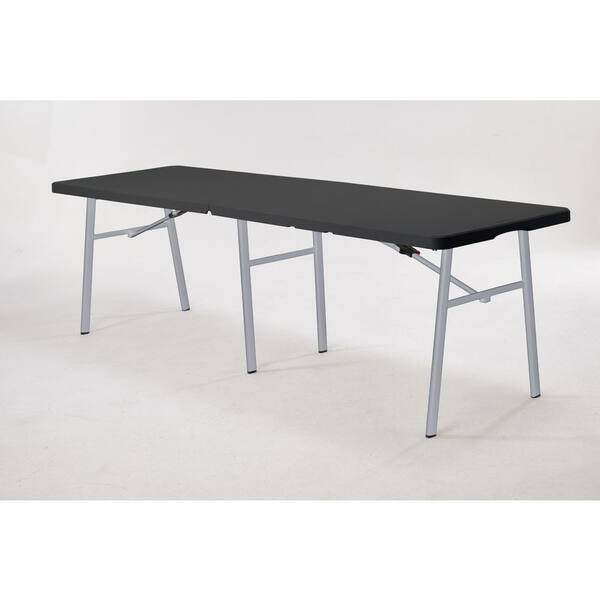 HDX 6 FT Black/Silver Grey Plastic 71. 85in 4 Legs Dining Table Seats 6 ...