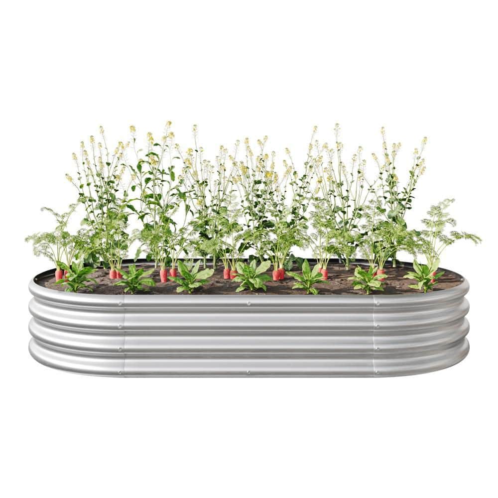 8 ft. L x 4 ft. W x 1 ft. H Silver Metal Planter Box for Gardening HG ...