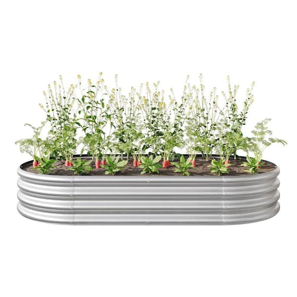 8 ft. L x 4 ft. W x 1 ft. H Silver Metal Planter Box for Gardening HG ...