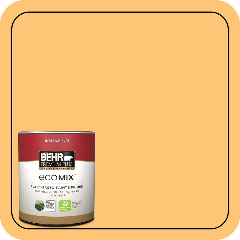 BEHR PREMIUM PLUS 1 qt. #BIC-42 Liquid Gold Flat EcoMix Plant-Based ...