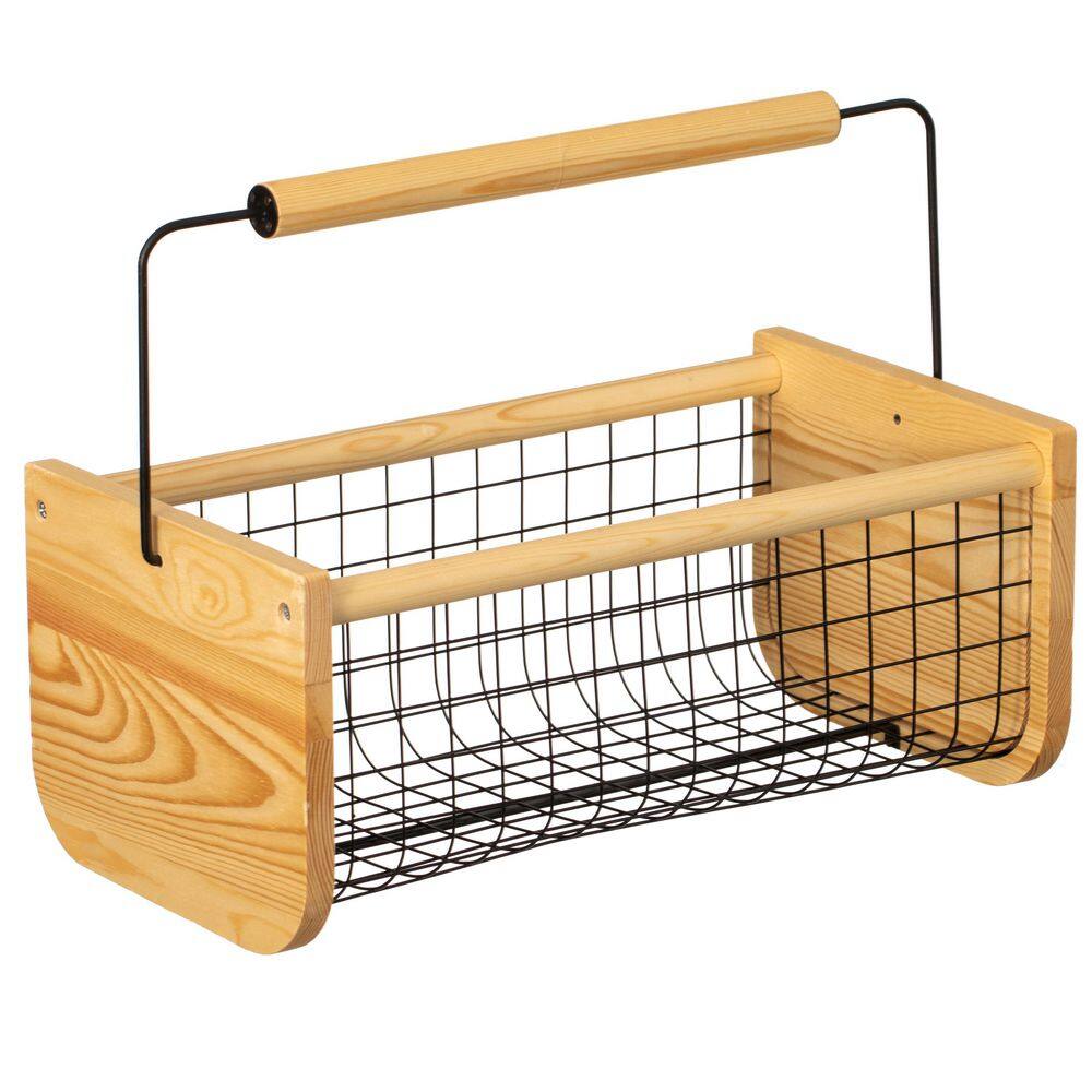 Gardenised Natural Straight Handle Basket 16 in. x 9 in. x 13 in. Pine ...