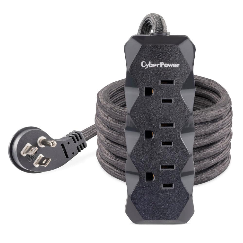CyberPower 6 ft. 3-Outlet Surge Protector Gray P306GY - The Home Depot