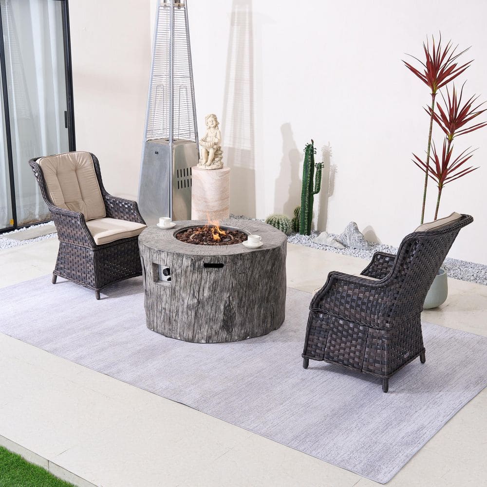 moda furnishings Margit 3-Piece Brown Wicker Aluminum Outdoor Fire Pit ...