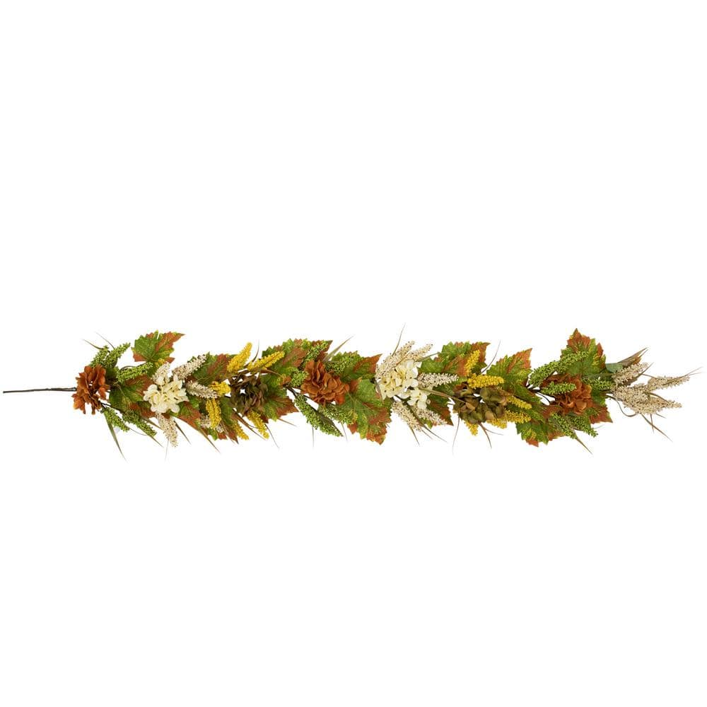 Northlight 5 ft. x 10 in. Flowers with Wheat Artificial Fall Harvest ...