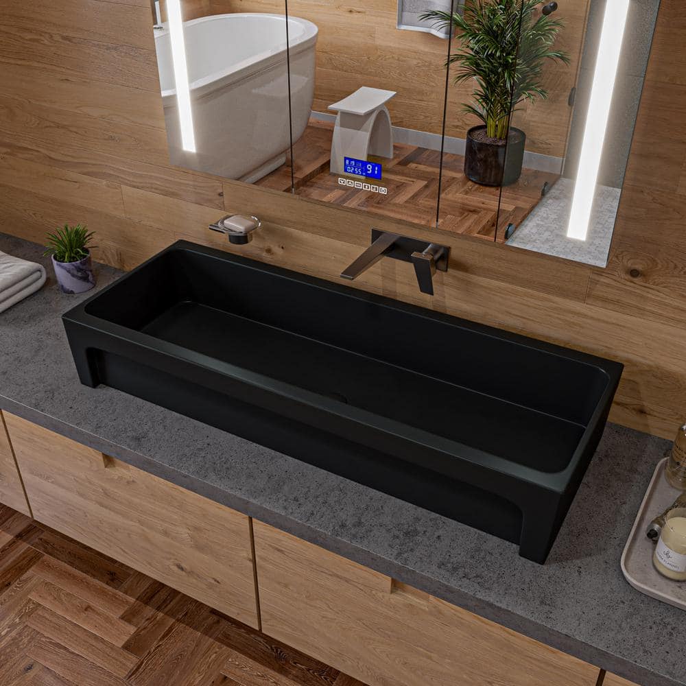 ALFI BRAND 48 in. Trough Vessel Bathroom Sink in Black Matte Fireclay ...