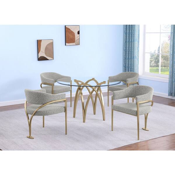 Best Quality Furniture Bayton 5-Piece Clear Tempered Glass Top Brushed ...