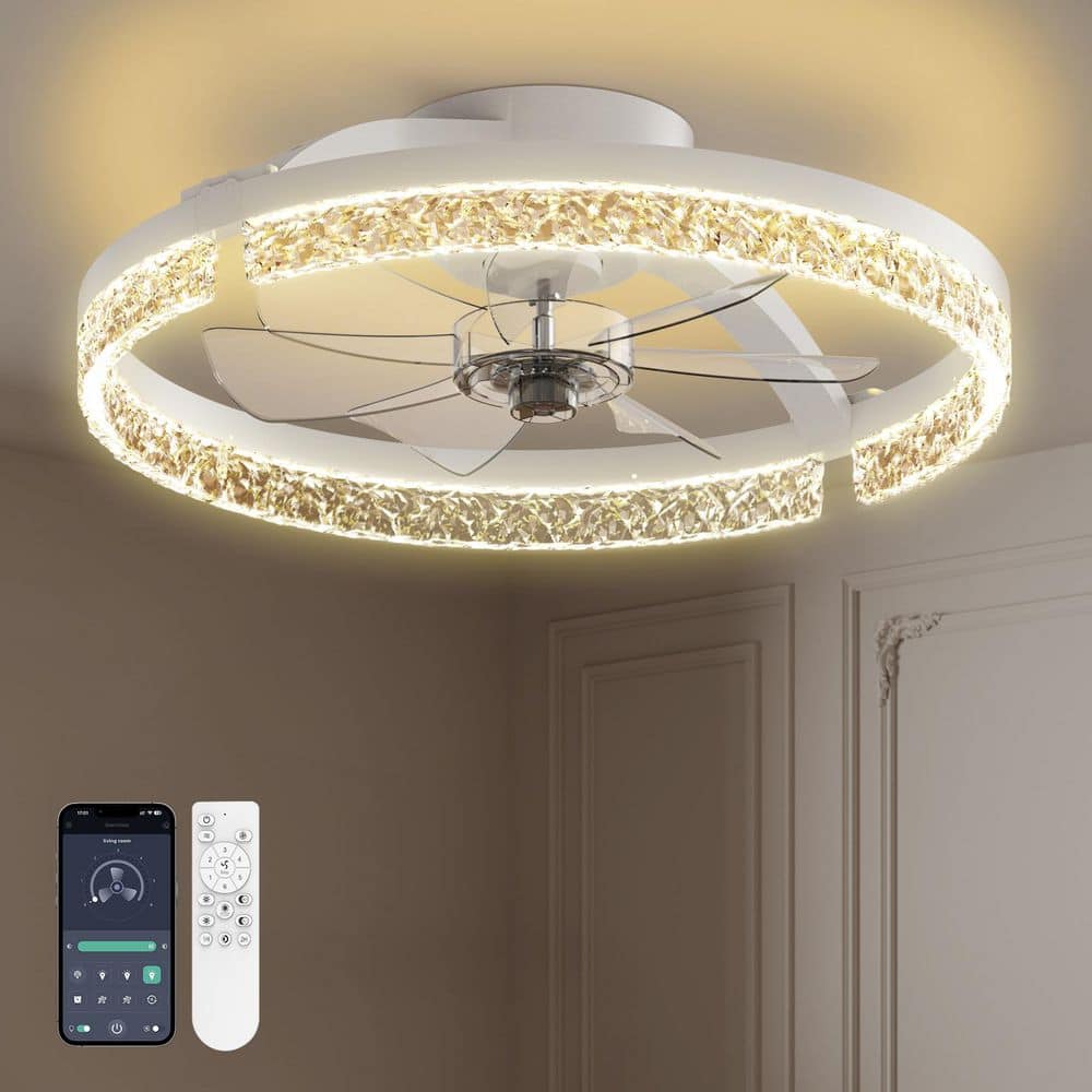 AIKVSXER 18 in. Foldable White Frame Clear Ceiling Fan with Light Flush ...