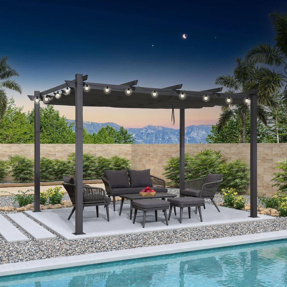 PURPLE LEAF 10 ft. x 13 ft. Gray Aluminum Frame Morden Pergola with ...