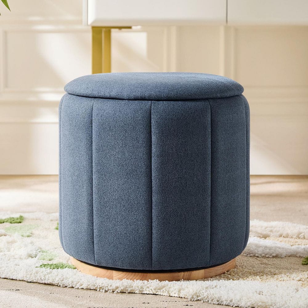 JAYDEN CREATION Susan Navy Polyester Round Ottoman with Swivel Base OTM1424-NAV - The Home Depot