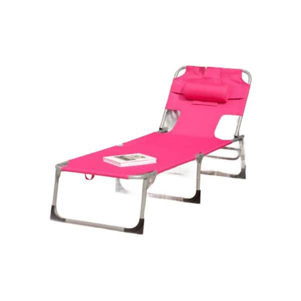 Dracelo Outdoor Folding Beach Chair with Pillow, Pink GT-659 - The Home ...