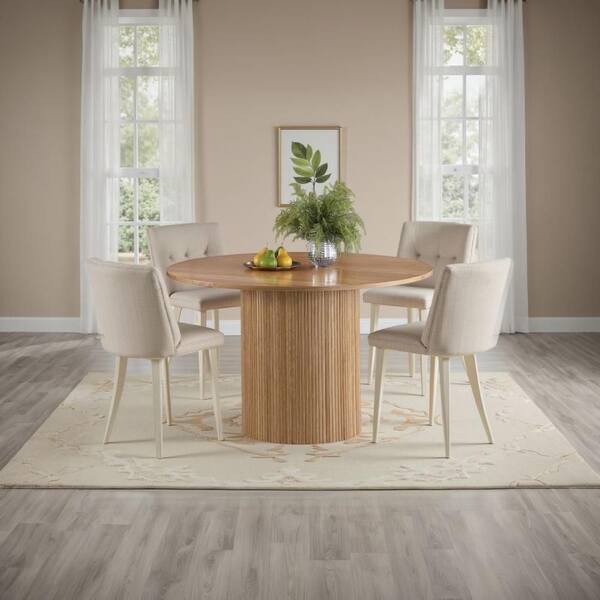 Benjara Bradd Brown Wood 47.75 in. Pedestal Dining Table Seating for 4 ...