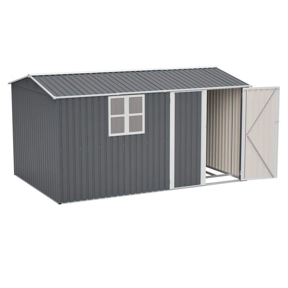 Sudzendf 12 ft. W x 8 ft. D Gray Metal Storage Shed with Window, Hinged ...