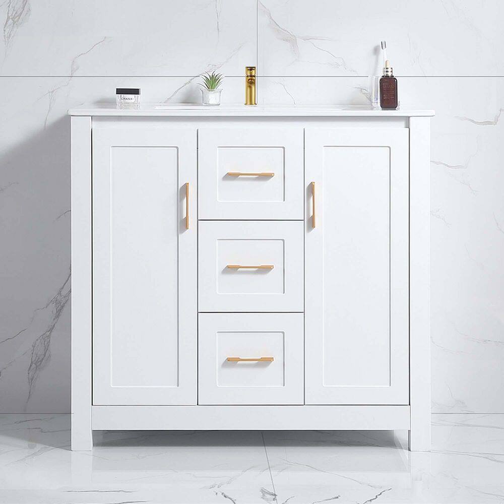 Bezeit 36 in. Single Sink White Bath Vanity with White Ceramic Top ...