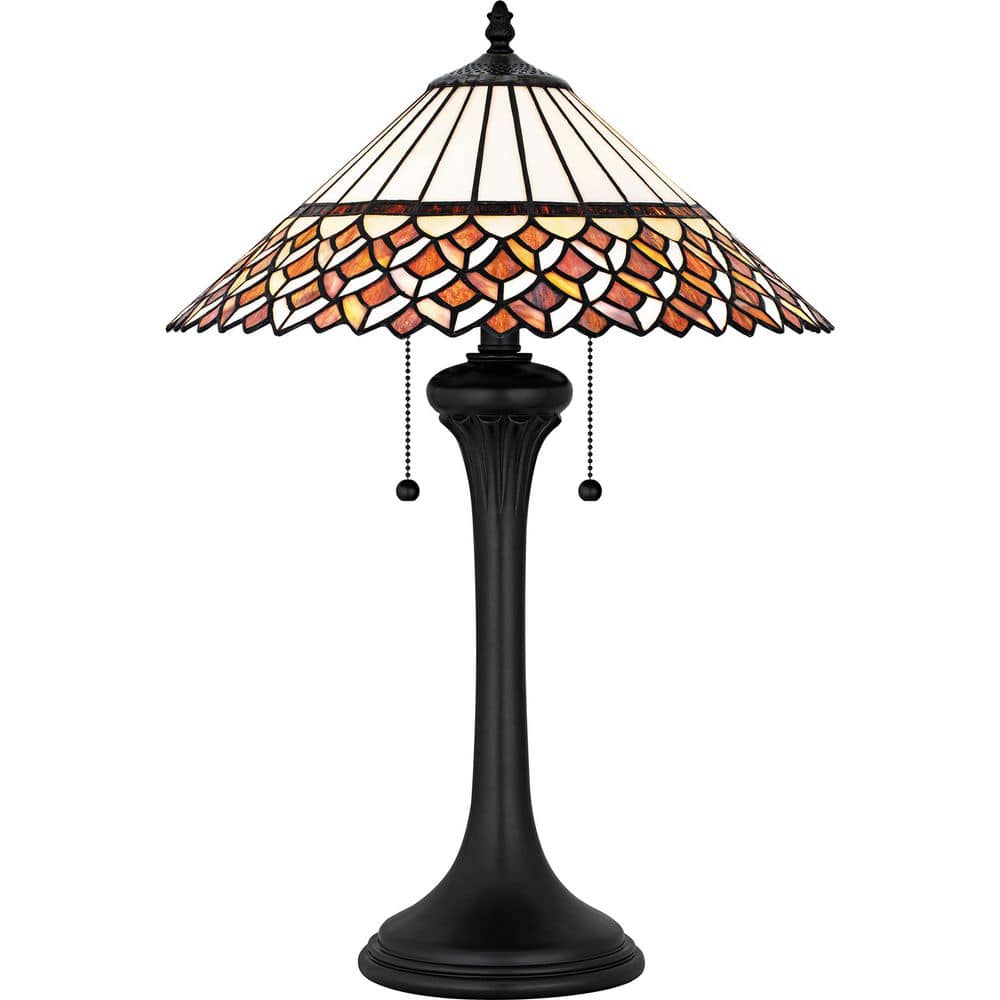 Quoizel Isla 24.5 in. Matte Black Tiffany Table Lamp with Glass Shade ...