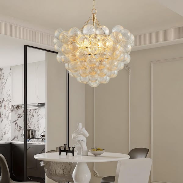 Byteany 6 Light Gold Ceiling Pendant Chandelier with Threaded Clear ...