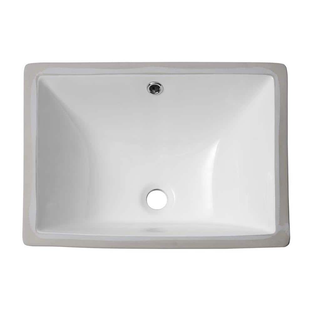 19 in . Ceramic Undermount Rectangular Bathroom Sink with Overflow in ...