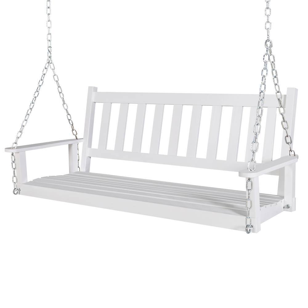 VEIKOUS 4 ft. Wood Patio Porch Swing Outdoor With Chains and Curved ...