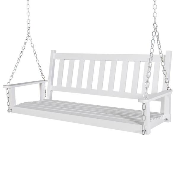 VEIKOUS 4 ft. Wood Patio Porch Swing Outdoor With Chains and Curved ...