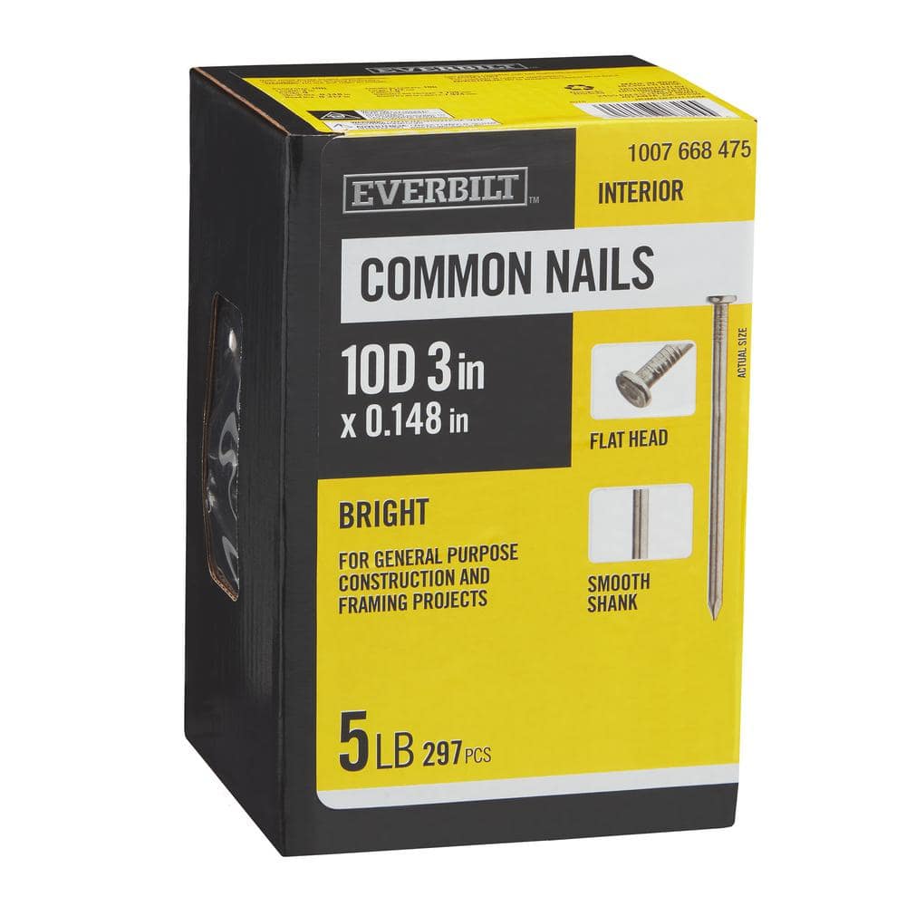 Everbilt 3 in. x 10D Bright Common Nails 5 lbs. (297-Count) EB0053175 ...