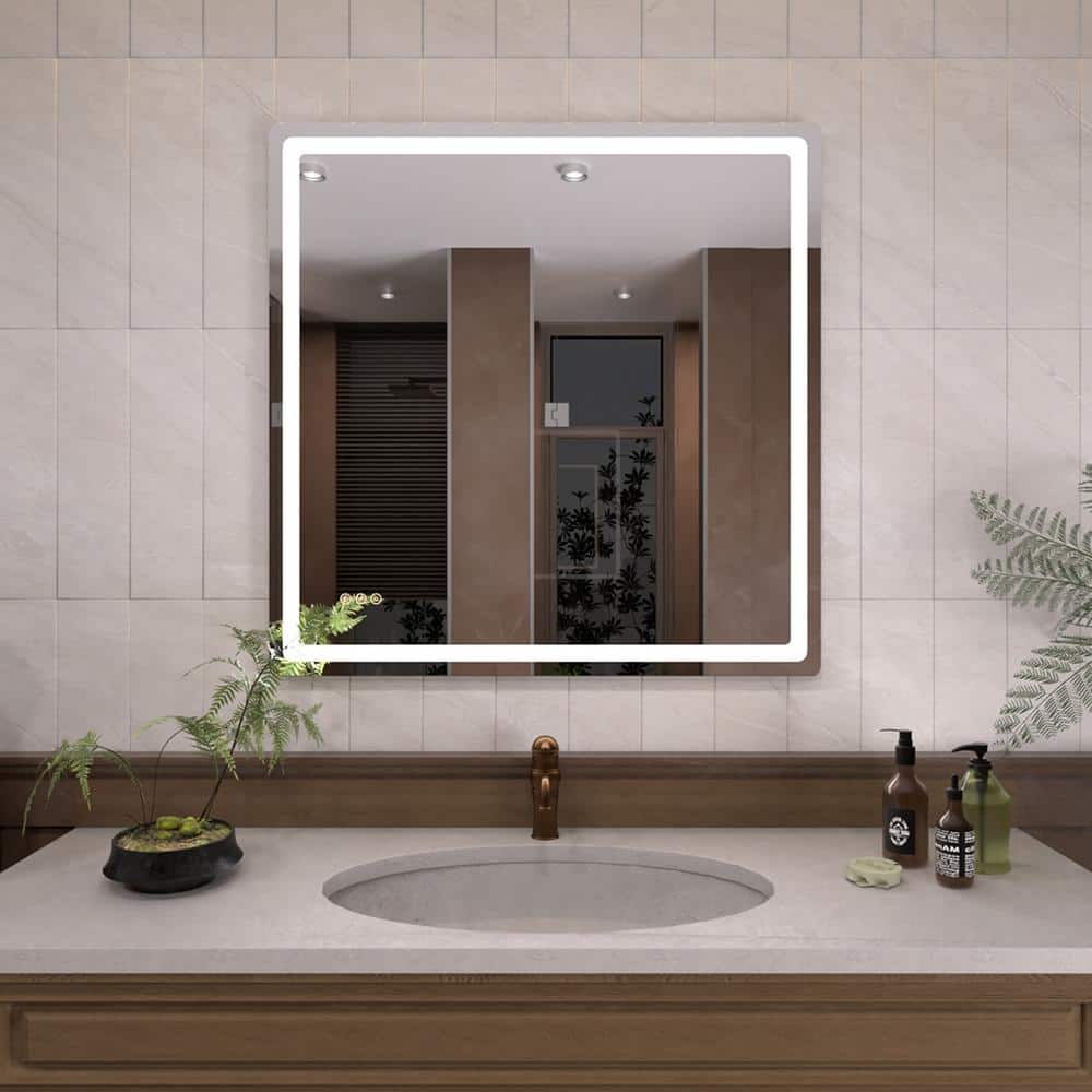 TaiMei 36 in. W x 36 in. H Round Corner Rectangular Frameless Wall ...