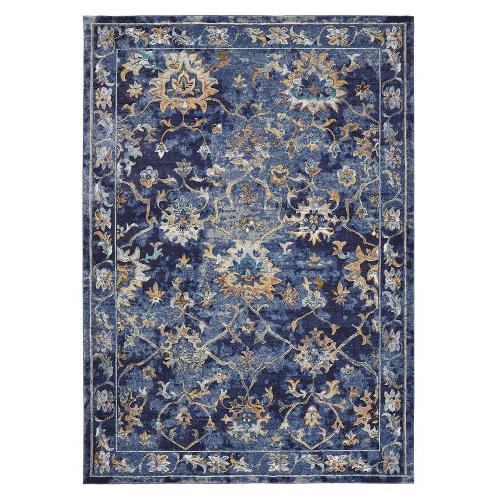 HomeRoots Blue and Gold 8 ft. x 10 ft. Rectangle Polypropylene Area Rug ...
