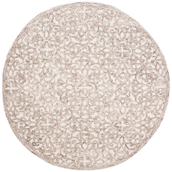 SAFAVIEH Trace Brown/Ivory 4 ft. x 4 ft. Distressed Floral Round Area ...
