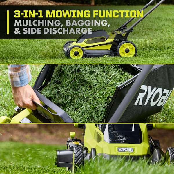 RYOBI ONE+ HP 18V Brushless 20 in. Cordless Walk Behind Self Propelled Mower and Blower w/ (2 ...