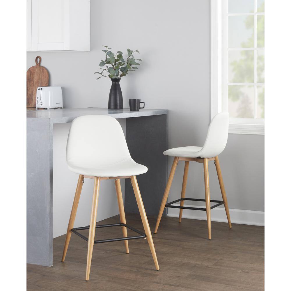 Lumisource Pebble 23.75 in. White Faux Leather and Natural Metal ...