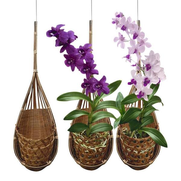 ATENGNES 4 in. Handmade Bamboo Hanging Orchid Basket (3-Pack) YD240850 ...