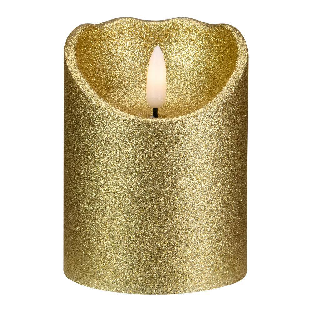 Northlight 4 in. Gold Glitter Flameless Battery Operated Christmas ...