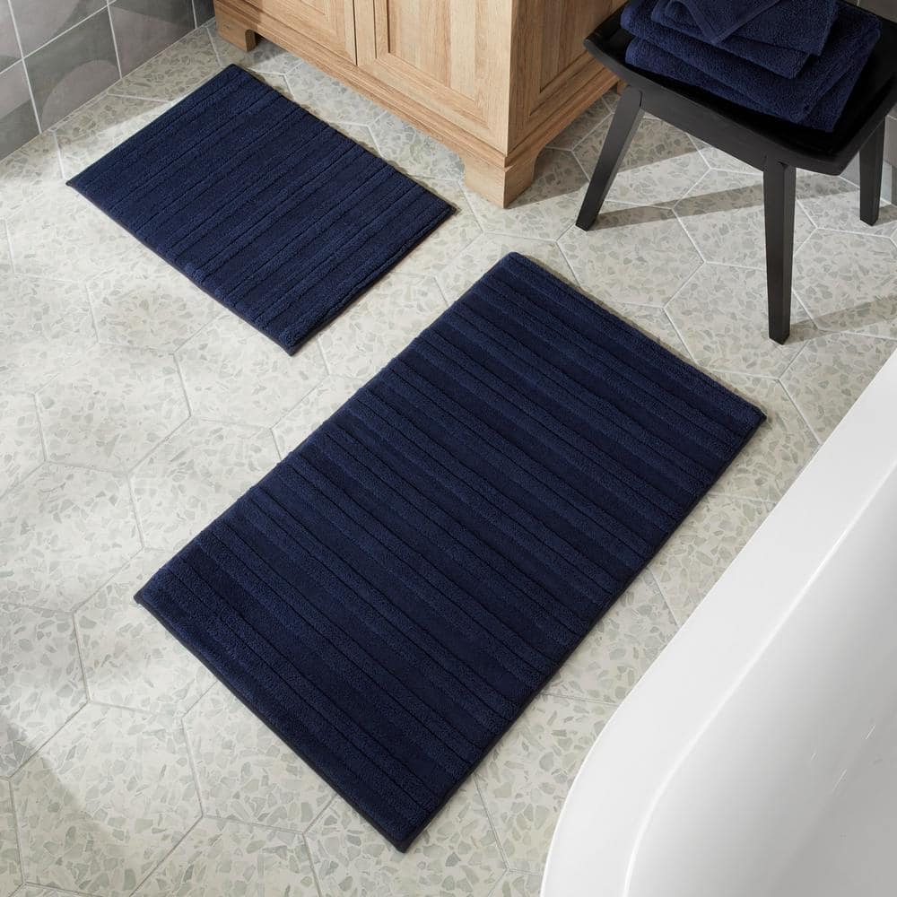 StyleWell Memory Foam Blue Striped Midnight 2-Piece Bath Rug Set ...