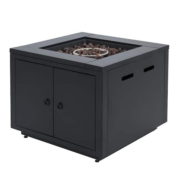 Ama pear Black 30 in. Square Metal 40000 BTU Outdoor Fire Pit Table ...