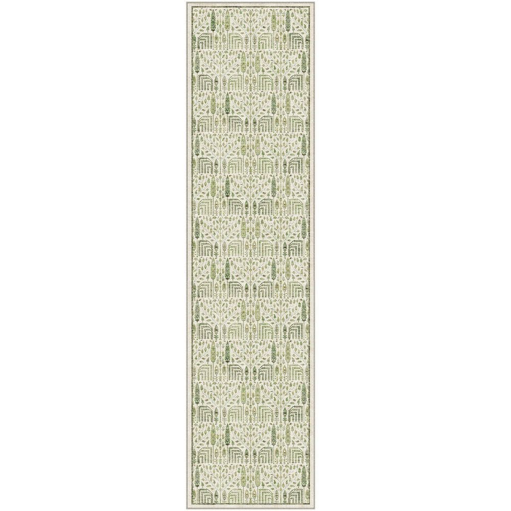 HaiiMeid 4 Seasons Light Green 2 ft. x 8 ft. Vintage Plant Runner Rug ...