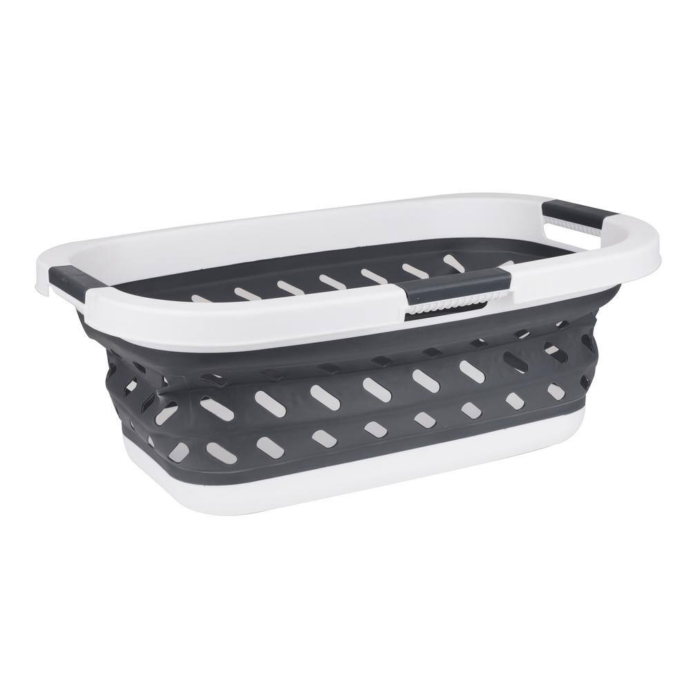 Mind Reader Collapsible Plastic Laundry Basket with Carry Handles, Grey ...