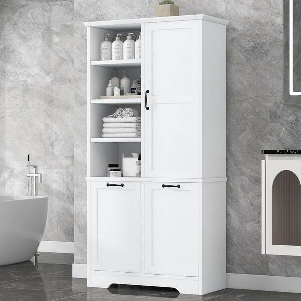 EPOWP 31 in. W x 14 in. D x 68 in. H White MDF Freestanding Linen ...