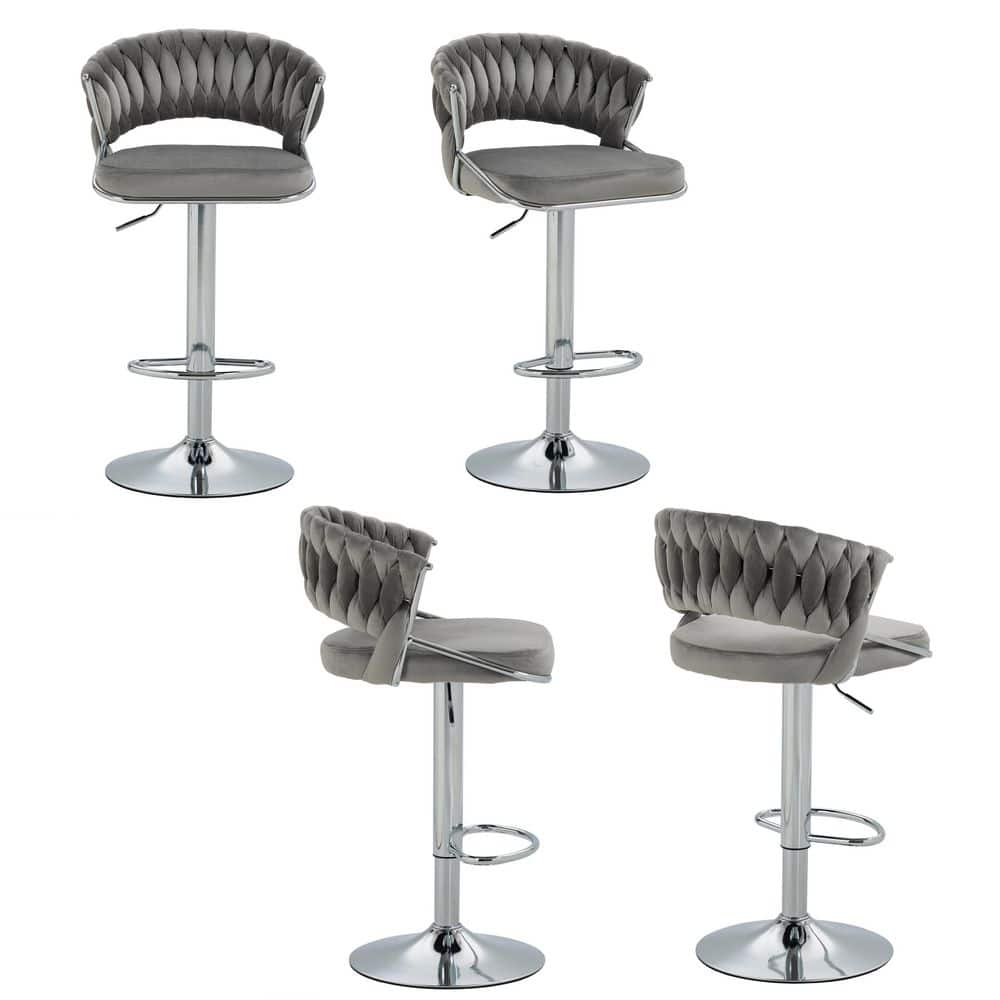 Uixe 43.15 in. Gray Low Back Silver Metal Frame Adjustable Swivel Bar ...