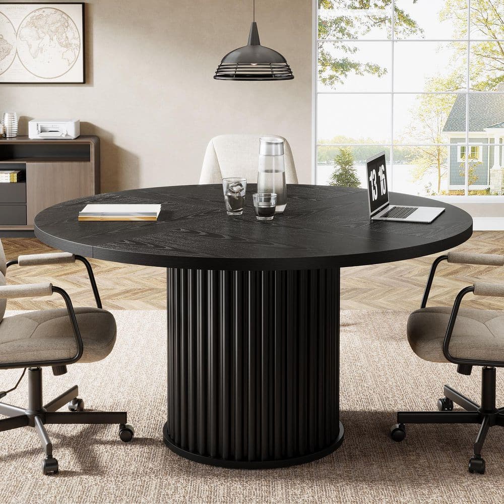 TRIBESIGNS WAY TO ORIGIN Halseey 47 in. Round Black Wood Computer Desk ...