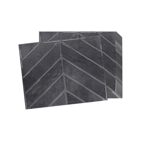 Shiny Black with Dark Grey Grout 12.6 in. x 9.7 in. Vinyl Peel and ...