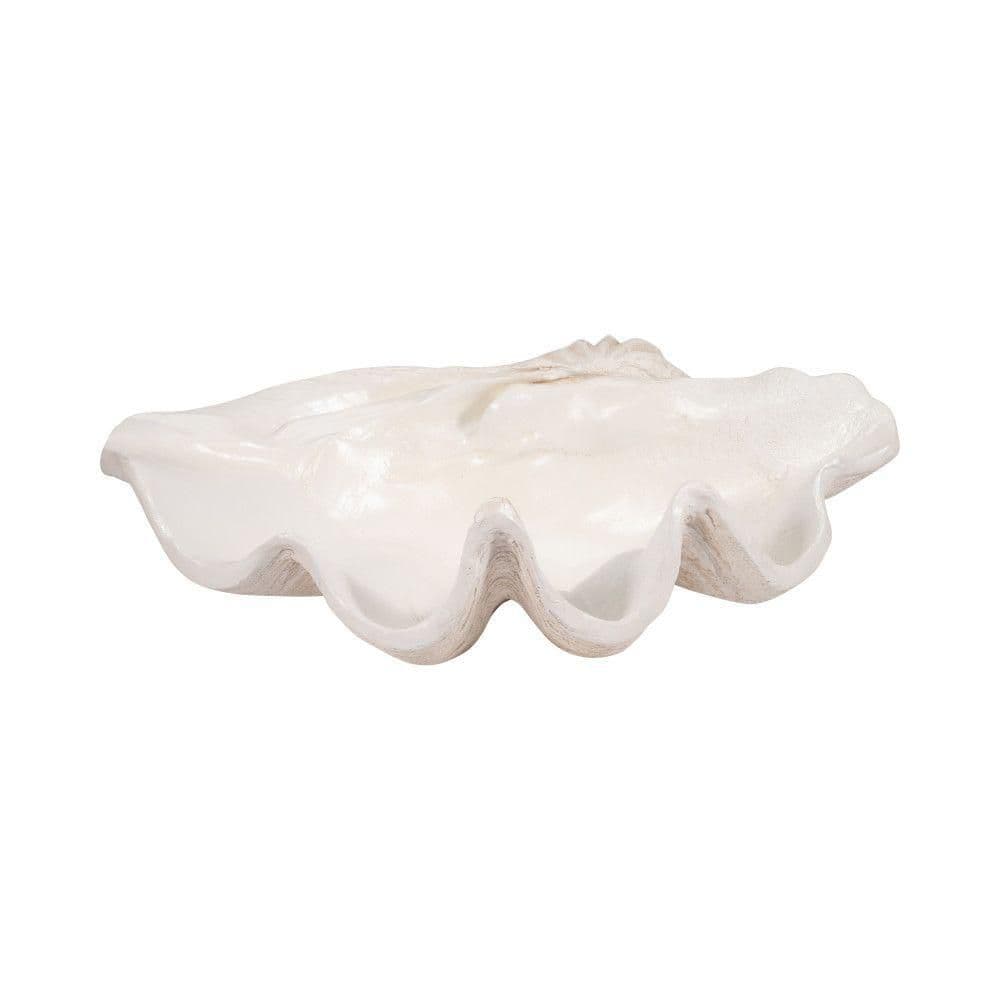 Liv & Skye Ivory Ceramic 25 in. Pearlized Clam Shell Decorative Bowl ...