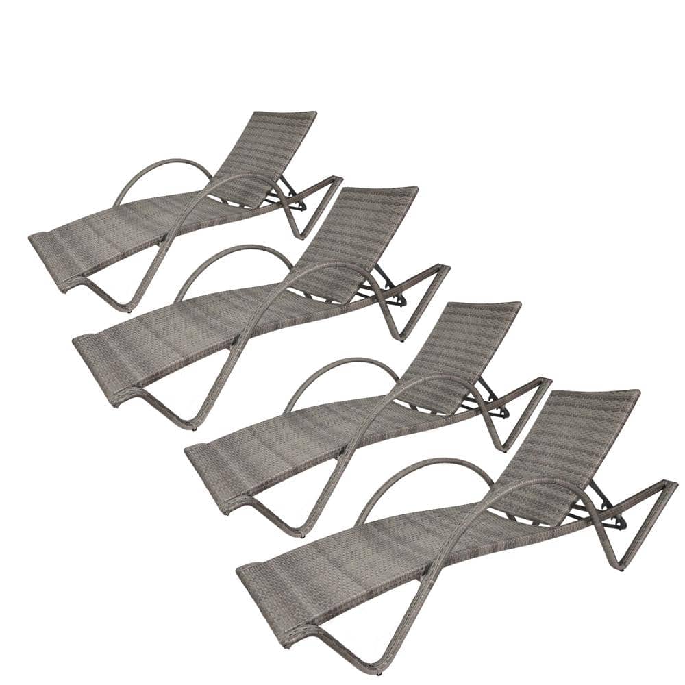 TWT Gray 2-Tone Aluminum Reclining Outdoor Beach Chair (Set of 4) for ...