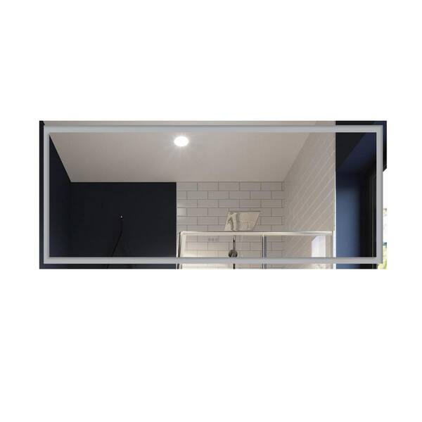 Interbath 96 in. W x 48 in. H Oversize Rectangular Frameless LED Mirror Dimmable Defogging Wall ...