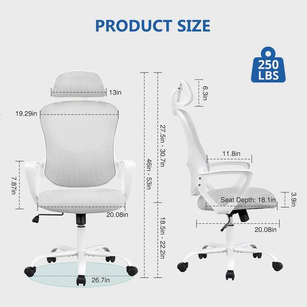 SMUGDESK Gray Office Chair Ergonomic Desk Task Mesh Chair with Armrests Swivel Adjustable Height HD1368GY