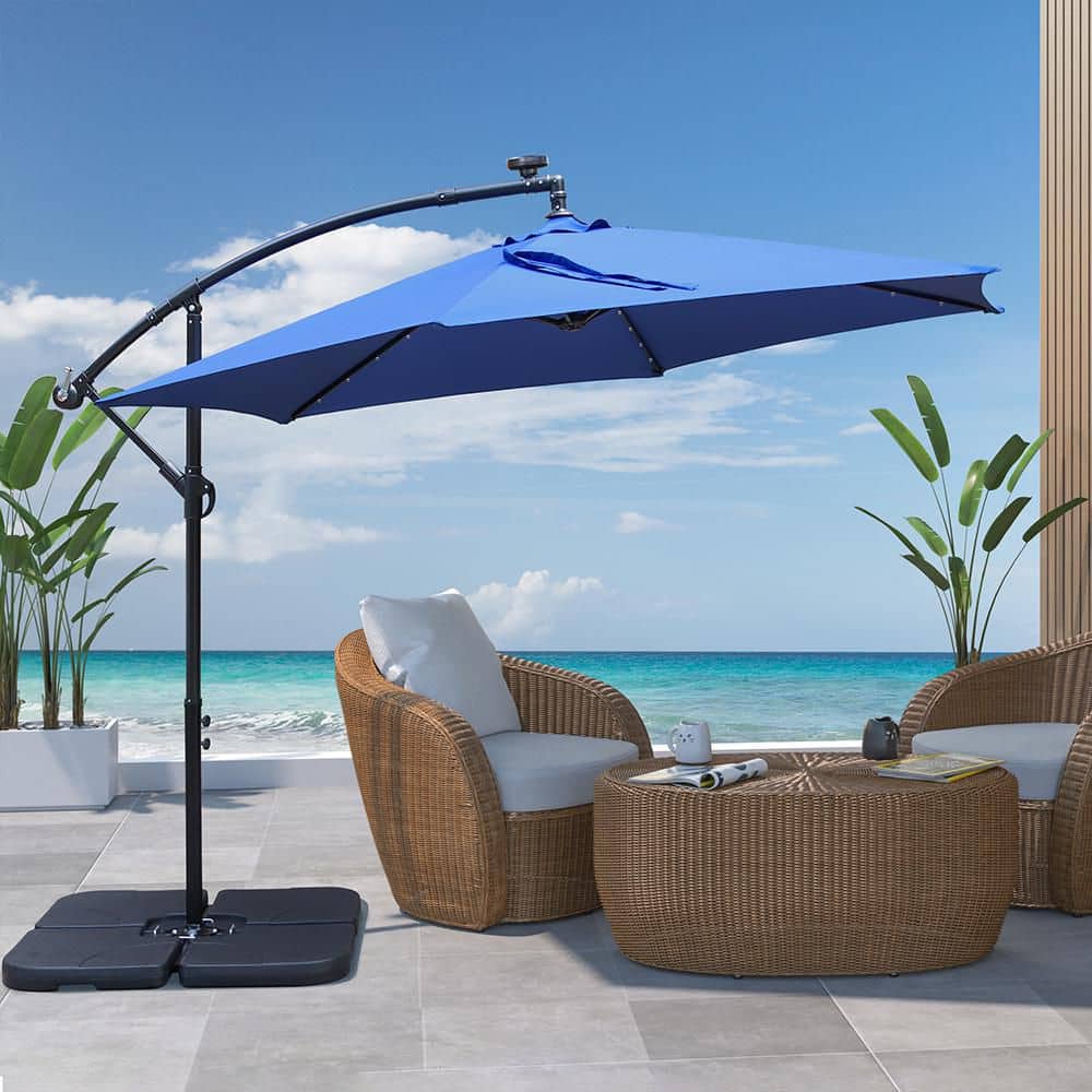 Maypex 10 ft. Solar Lighted Outdoor Offset Umbrella, Cantilever Patio ...