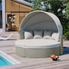 Wicker Round Outdoor Day Bed with Gray Cushion and Retractable Canopy ...